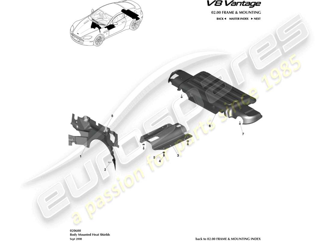 V8 Vantage (2012) Heat Shields Parts Diagram (020600)