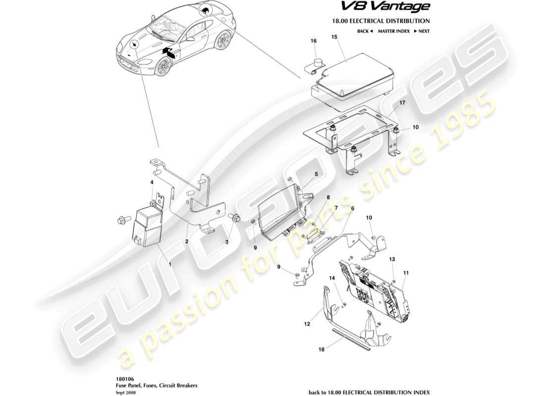 V8 Vantage (2012) Fuse Panels Parts Diagram (180106)