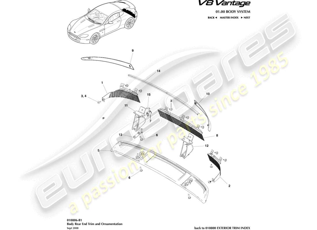 V8 Vantage (2018) Body Rear End Trim Diagram (010806-B1)