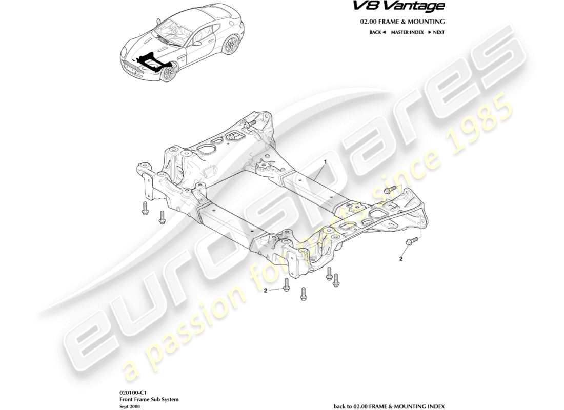 V8 Vantage (2018) FRONT SUBFRAME Parts Diagram (020100-C1)