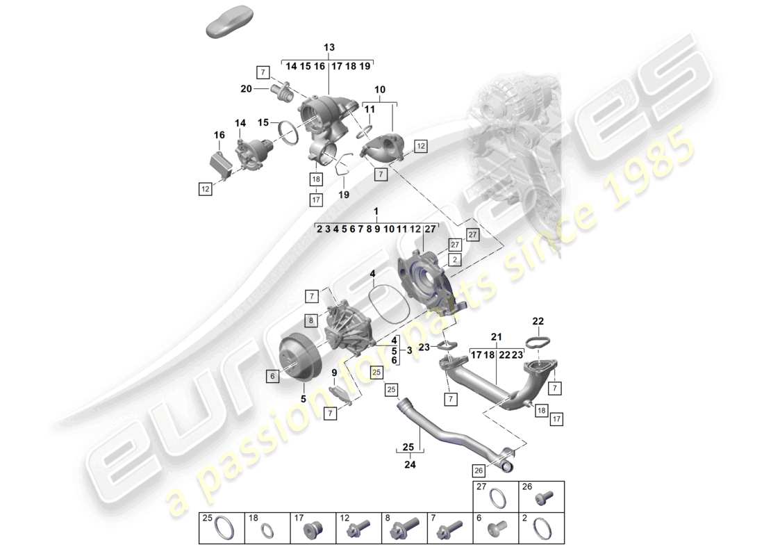 2022 (718 Cayman GT4) COOLANT PUMP Parts Diagram (105-000)