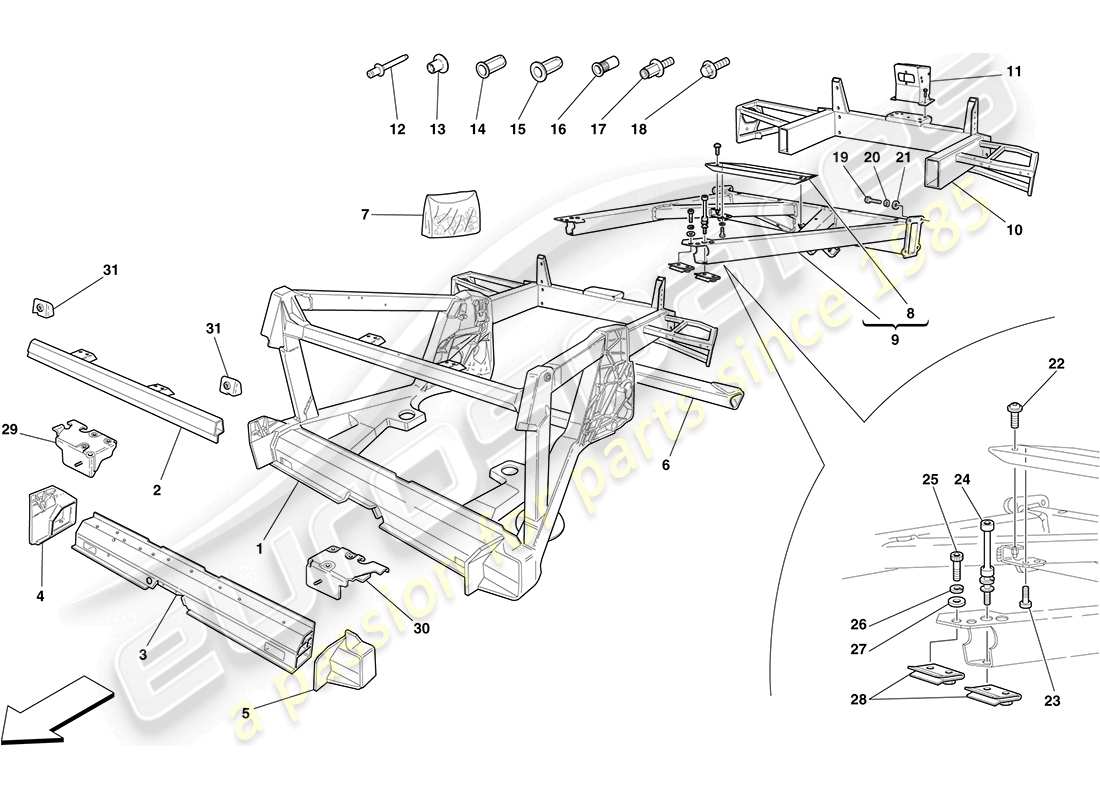 F430 Coupe (USA) CHASSIS - STRUCTURE, REAR ELEMENTS AND PANELS (0104)
