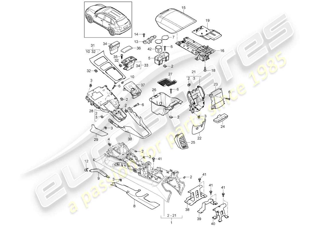 2011 (Cayenne E2 92A) CENTRE CONSOLE Parts Diagram (809-015)