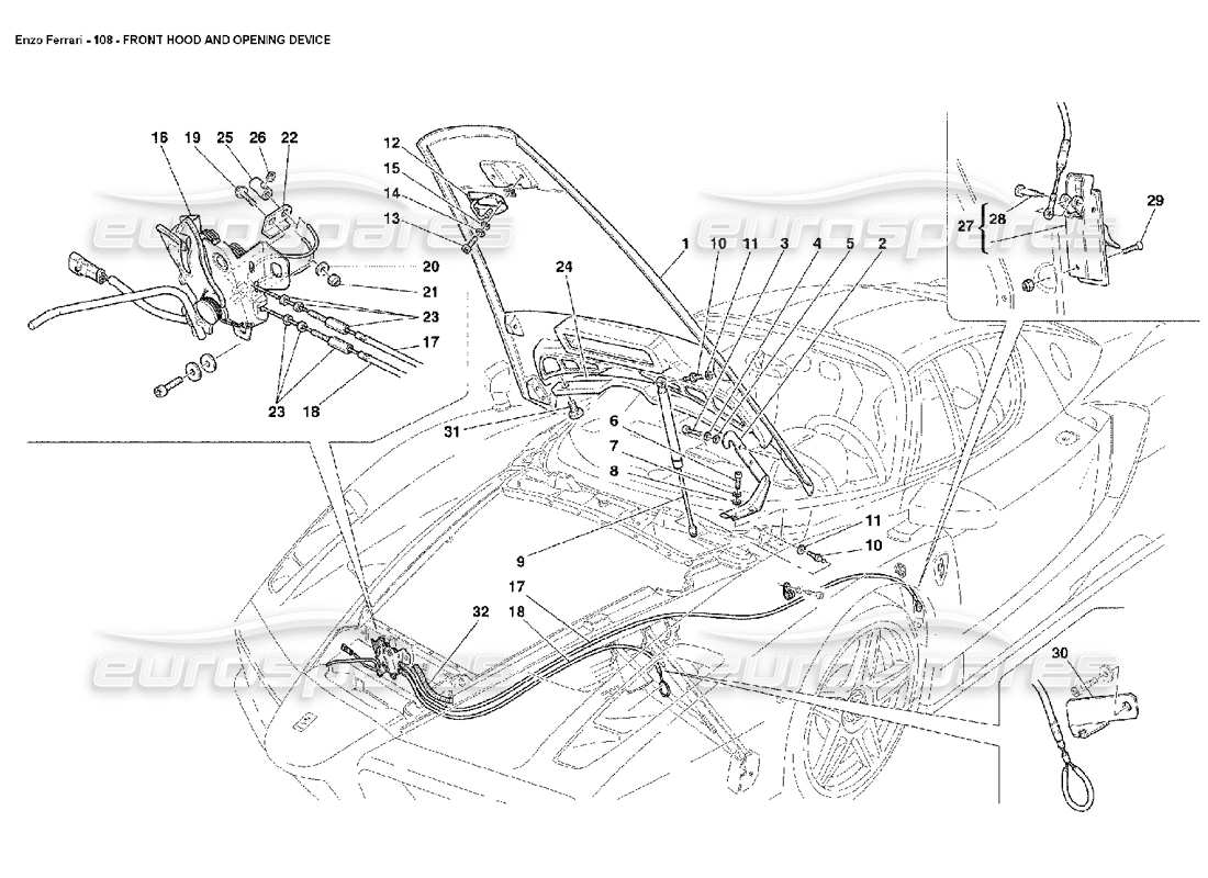 Enzo Front Hood and Opening Device Parts Diagram (108)